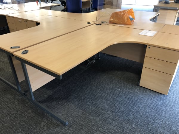 brown wooden sectional desk with gray metal base just £15 Item ID 31025