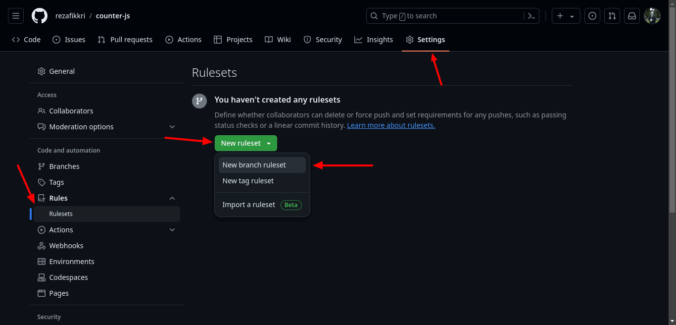 Deploy Website dengan CI/CD #4: Branch Ruleset - RezaFikkri Deploy Website dengan CI/CD #4: Branch Ruleset - RezaFikkri