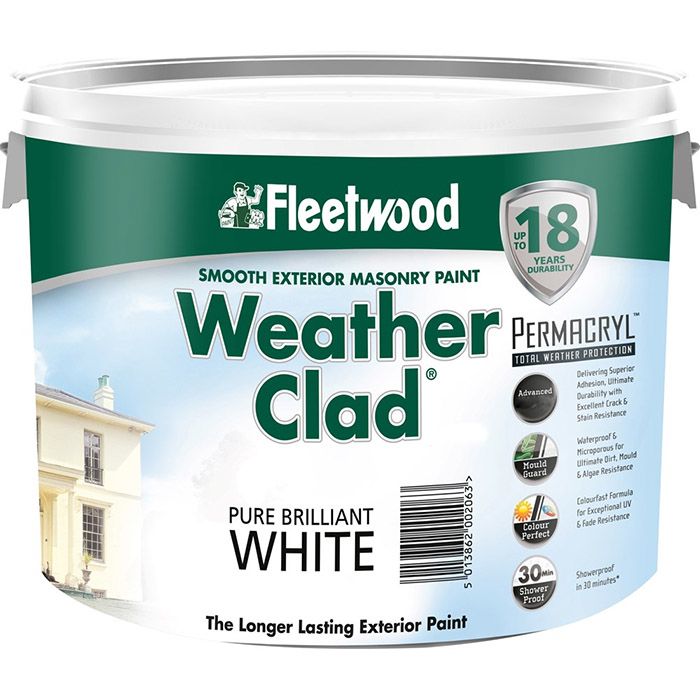 Fleetwood Weather Clad White Exterior Masonry Paint 10L - Ray Grahams ...