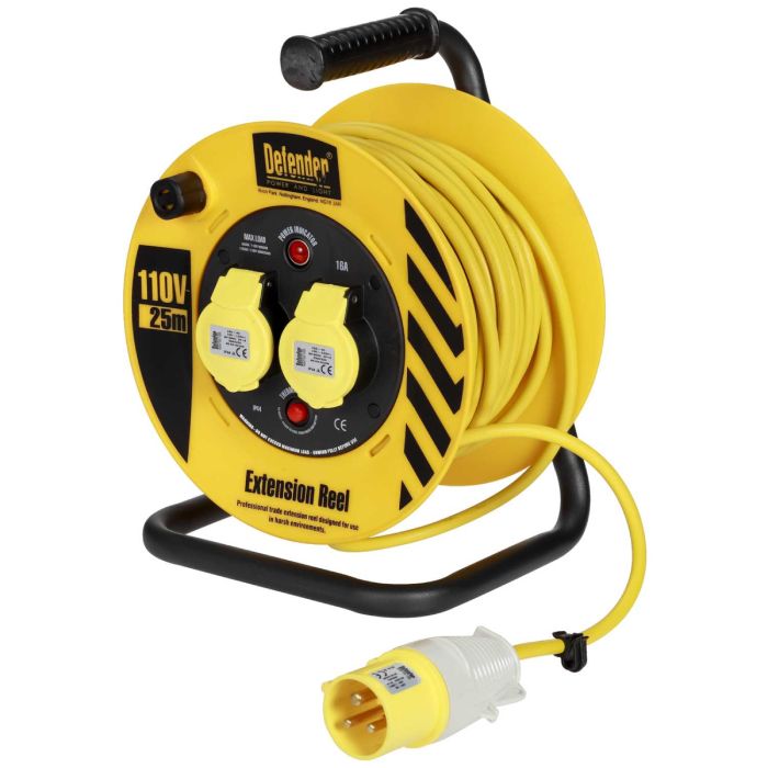 Defender 110V Twin Outlet Extension Cable Reel 25-50m - Ray Grahams DIY ...