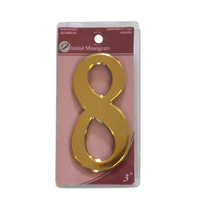 3" Gold Effect Self Adhesive Door Number 8 - Ray Grahams DIY Store