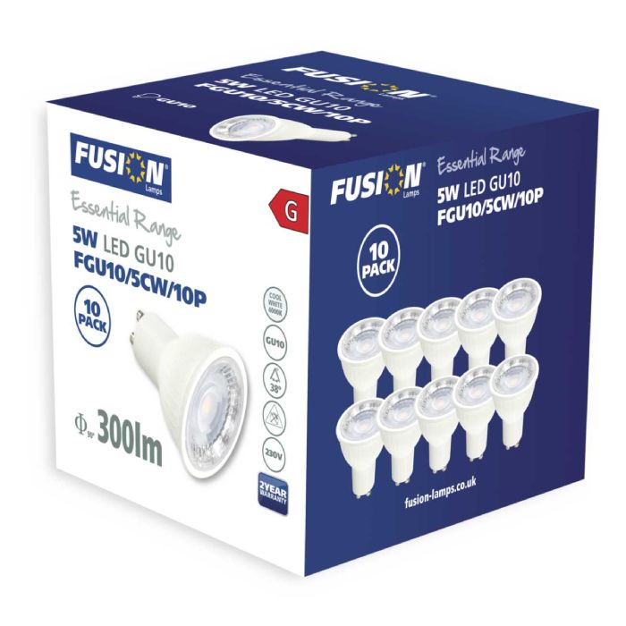 Fusion 10 Pack 5W LED GU10 Lamps - 50W Equivalent - Ray Grahams DIY Store