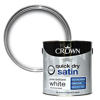 Crown Quick Dry Satin Pure Brilliant White Paint - Ray Grahams DIY Store