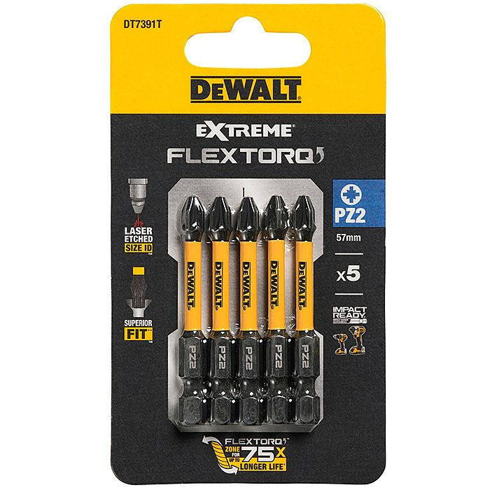 DeWalt 5 Pack PZ2 57mm Extreme Flex Torq Screwdriver Bits DT7391T - Ray ...