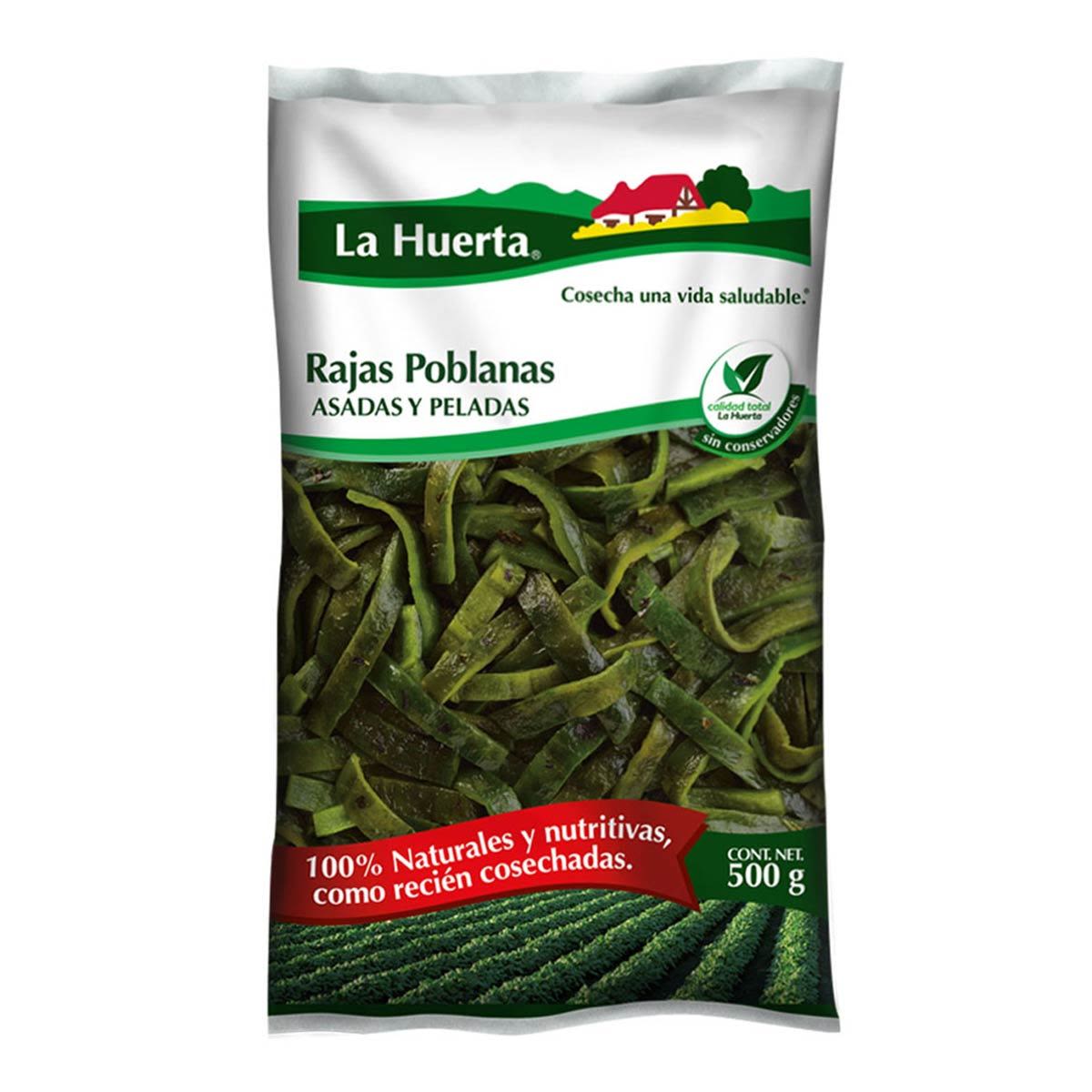 Rajas Poblanas La Huerta Asadas y Peladas 100% Natural 500 g