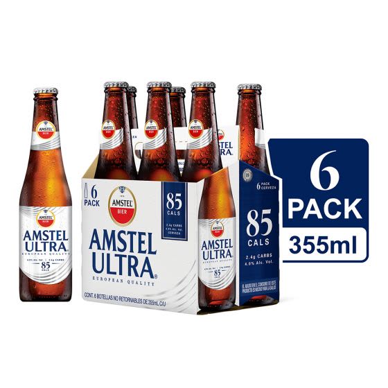 6 pack Cerveza Amstel Ultra Botella 355 mL
