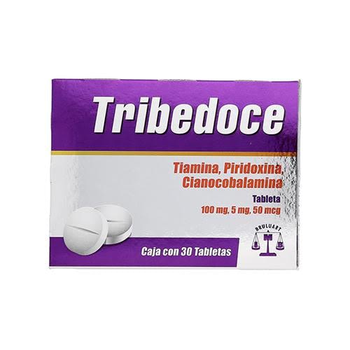 TRIBEDOCE 30 TABS. 100 MG/5 MG/50 MCG. Complejo B [Tiamina, Piridoxina ... TRIBEDOCE 30 TABS. 100 MG/5 MG/50 MCG. Complejo B [Tiamina, Piridoxina ...