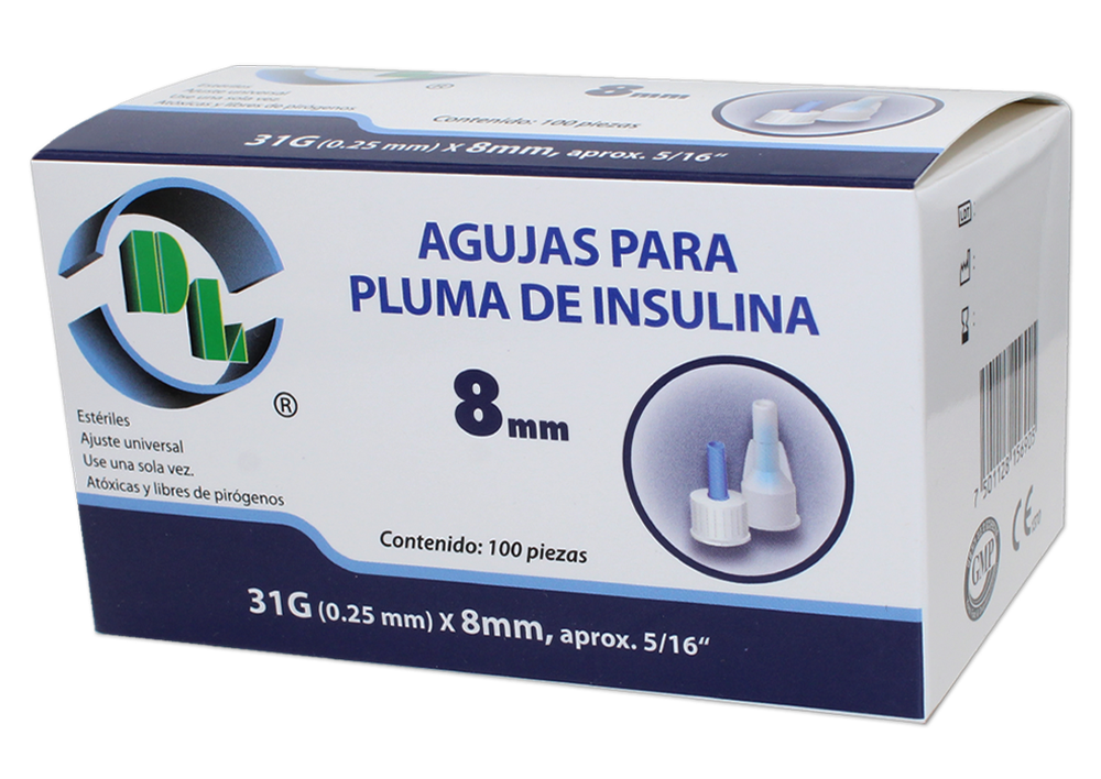 AGUJAS P/INSULINA 100 AGS AZUL 31X8 MM. (LV)