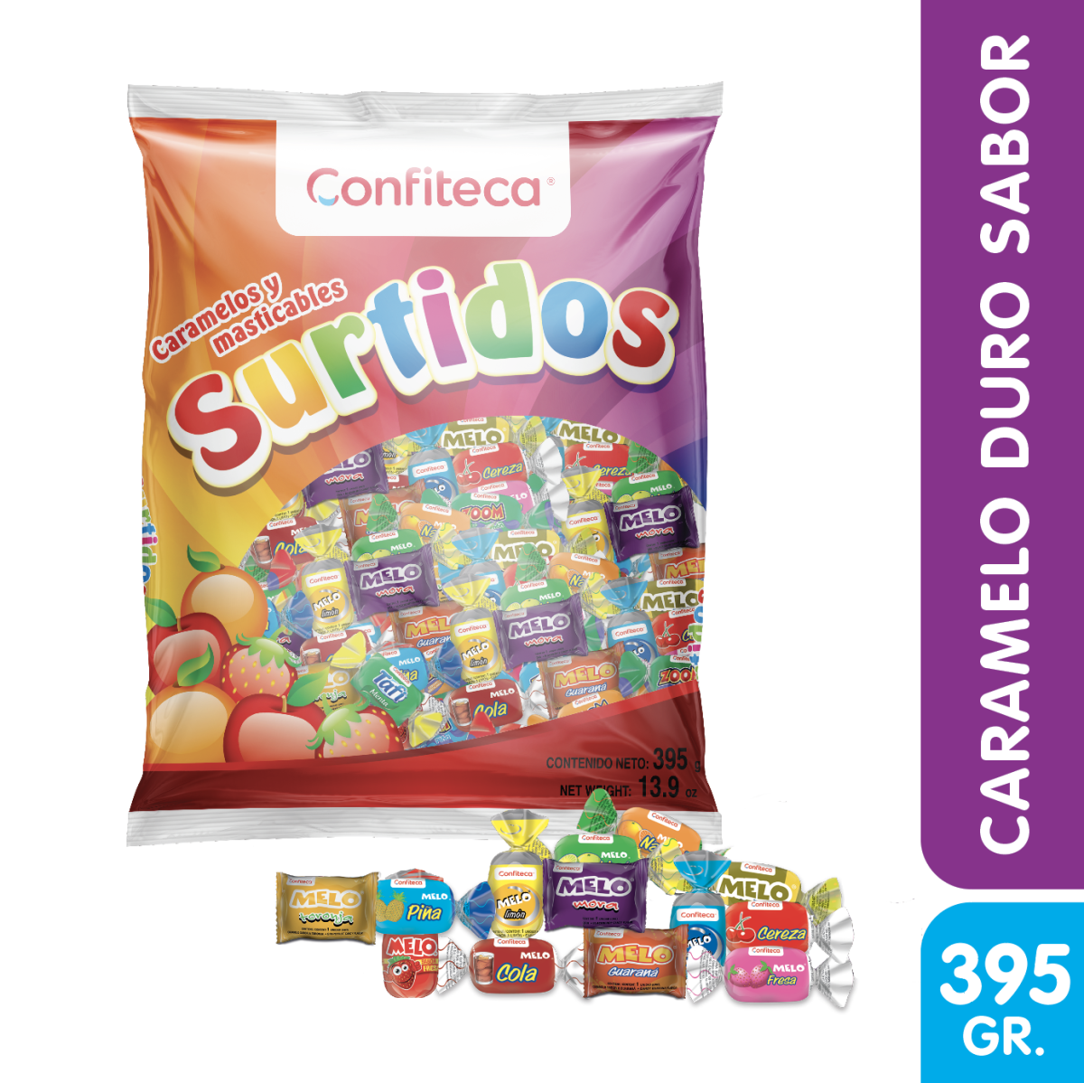 MELO SURTIDO DURO Y MASTICABLE CARAMELO 395G X 25 RV1