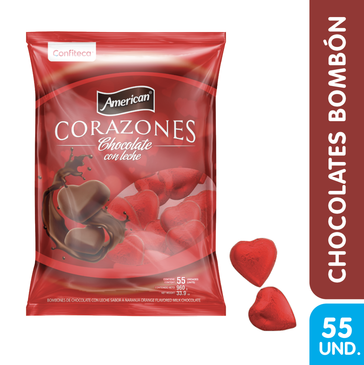 CONFITECA CORAZONES CHOCOLATE LECHE NARANJA 55X20 RV1
