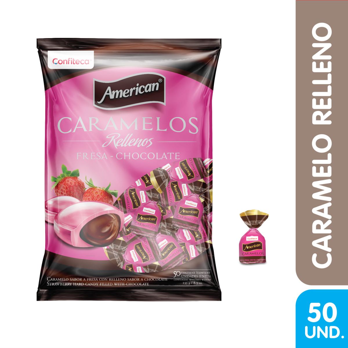 AMERICAN CARAMELO RELLENO FRESA CHOCOLATE 50X35 RV1