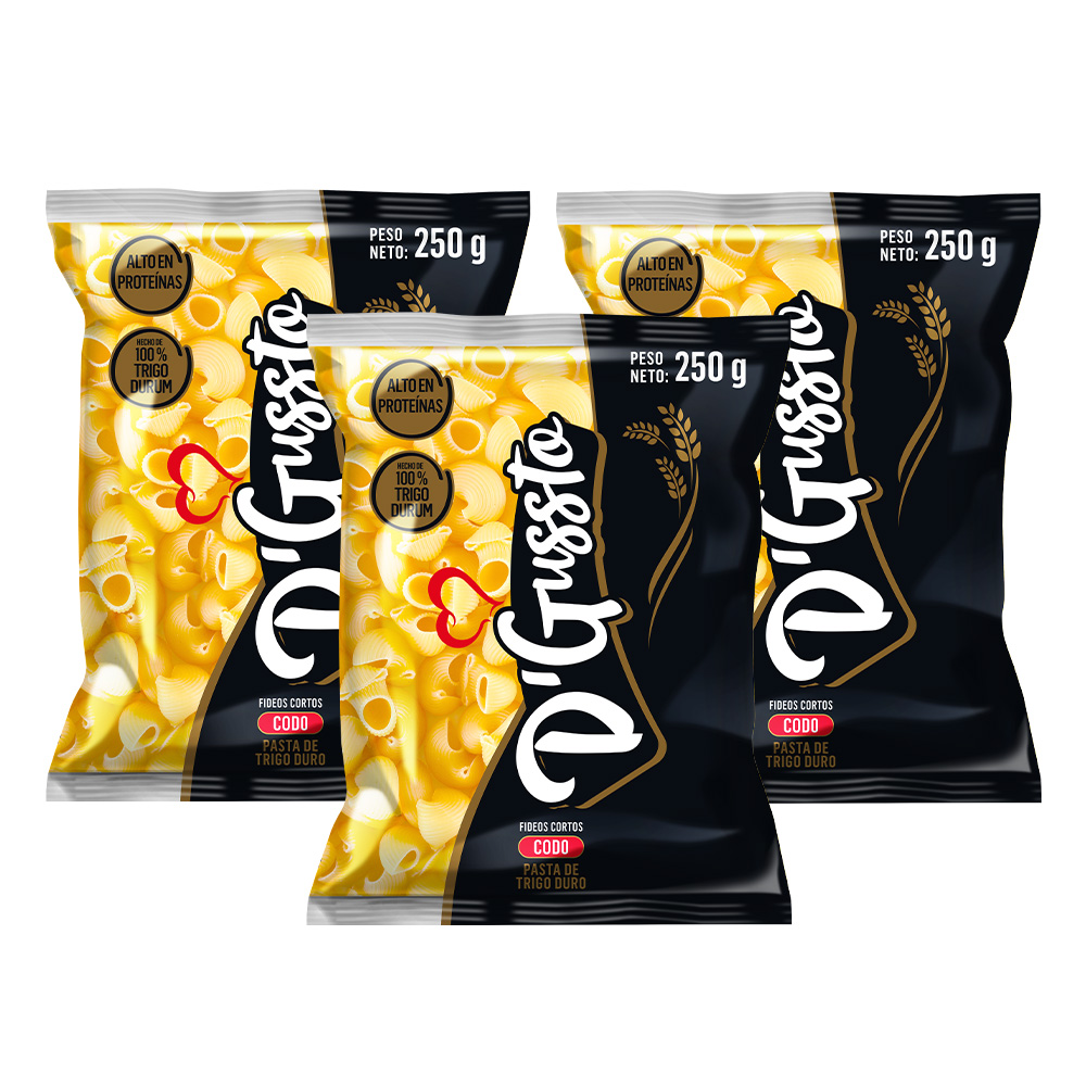 D´Gussto fideos codito 250 gr x3