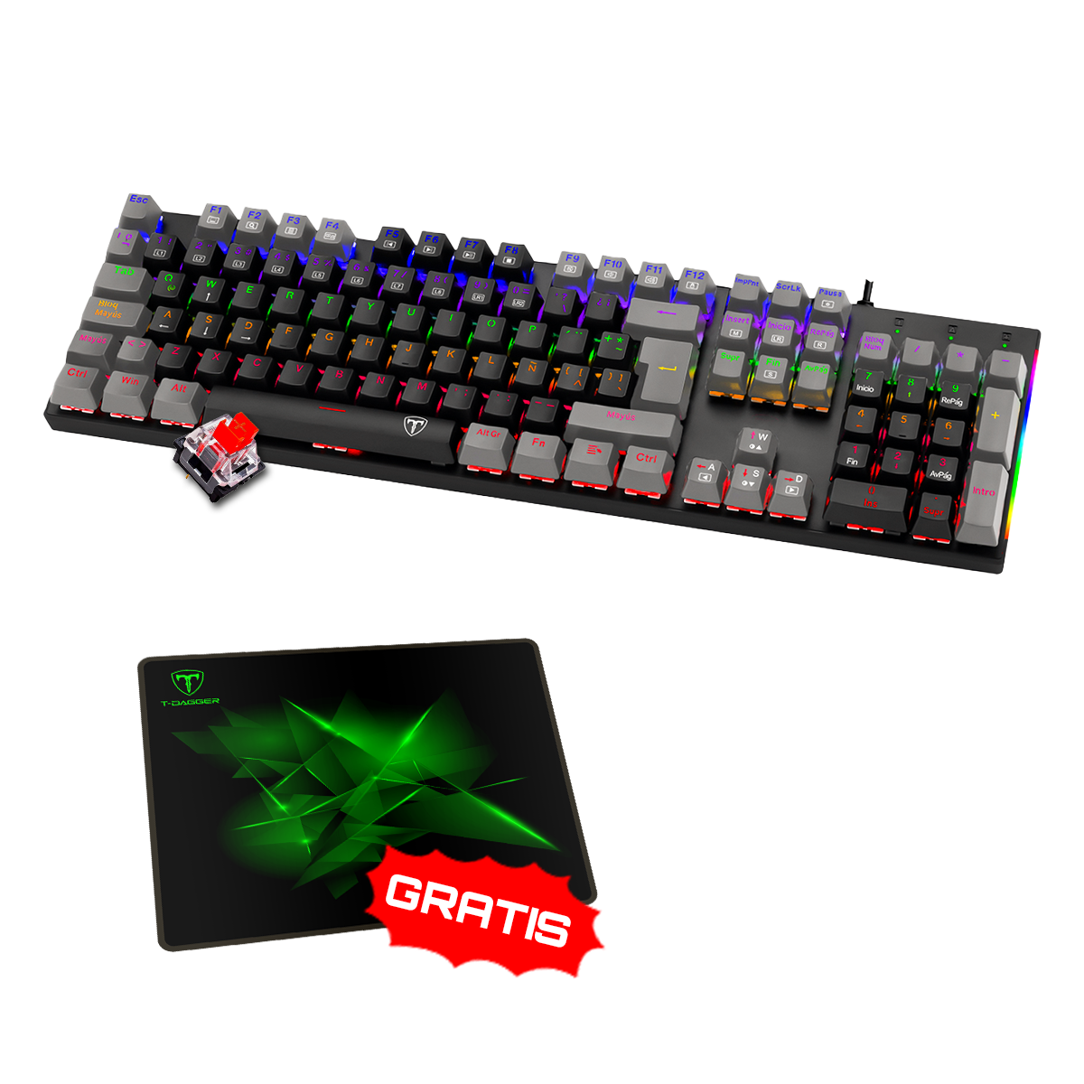 Teclado T-Dagger NAXOS Rainbow, Spanish T-TGK310-GW-SP BLACK/GREY RED SWICH