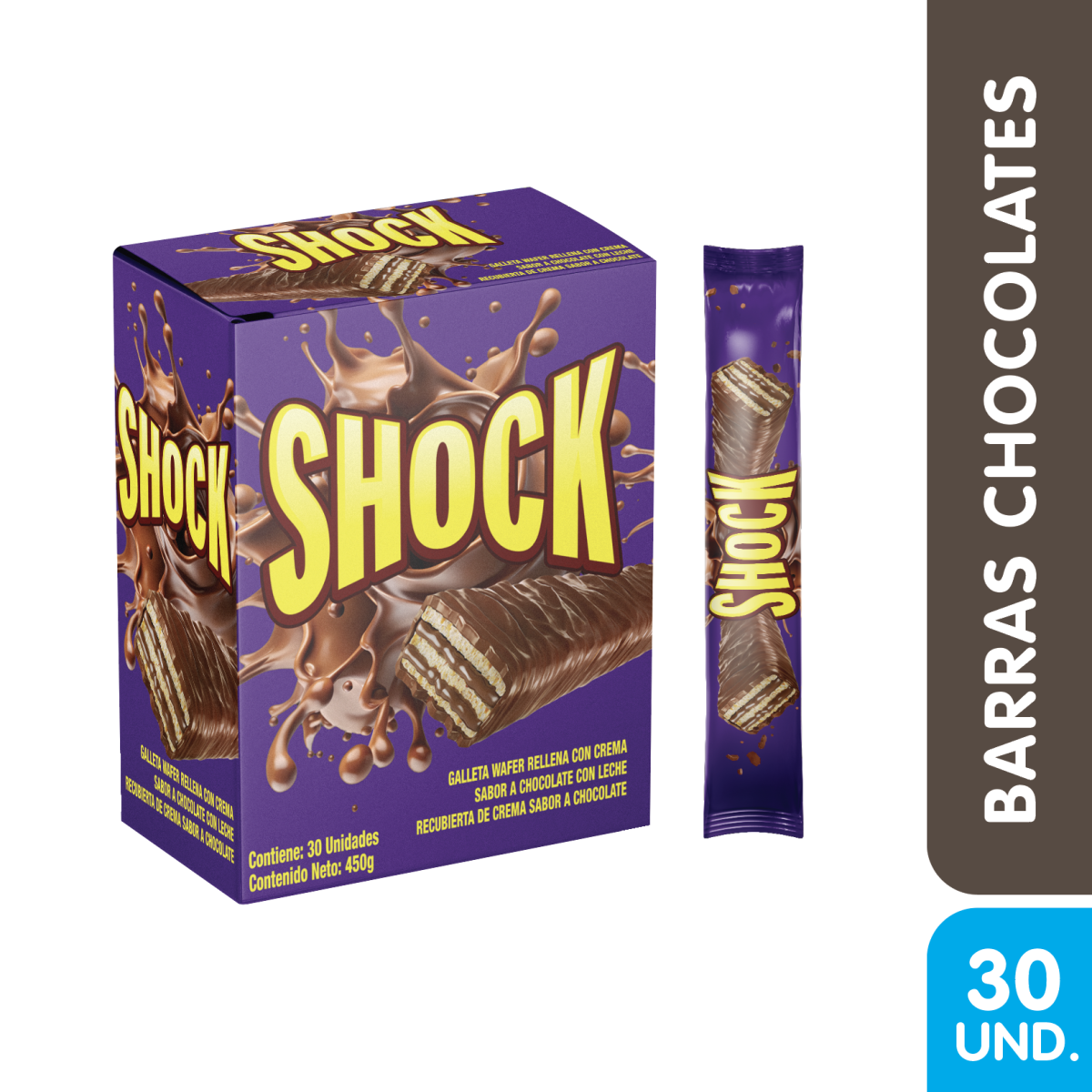 SHOCK GALLETA WAFFER RECUBIERTA DE CHOCOLATE 30 x 12 RV1