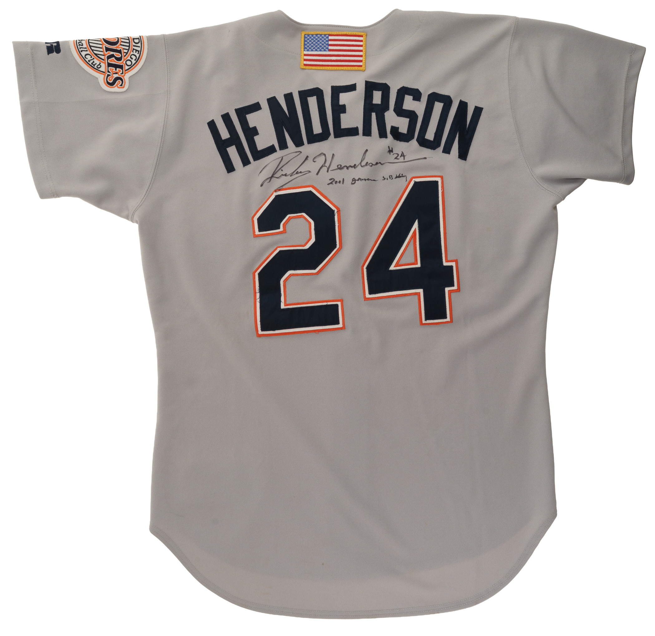 2001 Rickey Henderson San Diego Padres Signed Game-Used Away Jersey