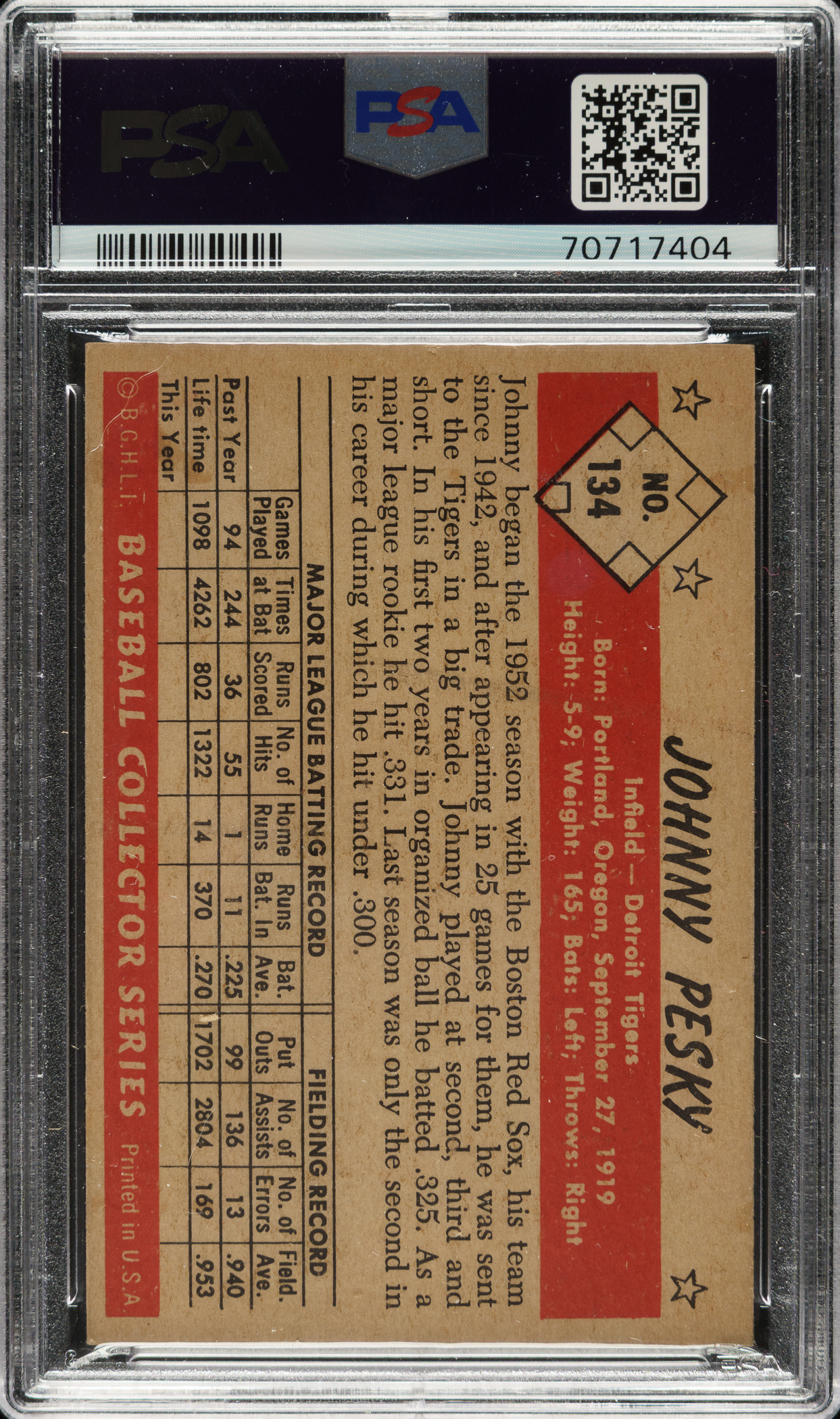 1953 Bowman Color #134 Johnny Pesky PSA EX 5