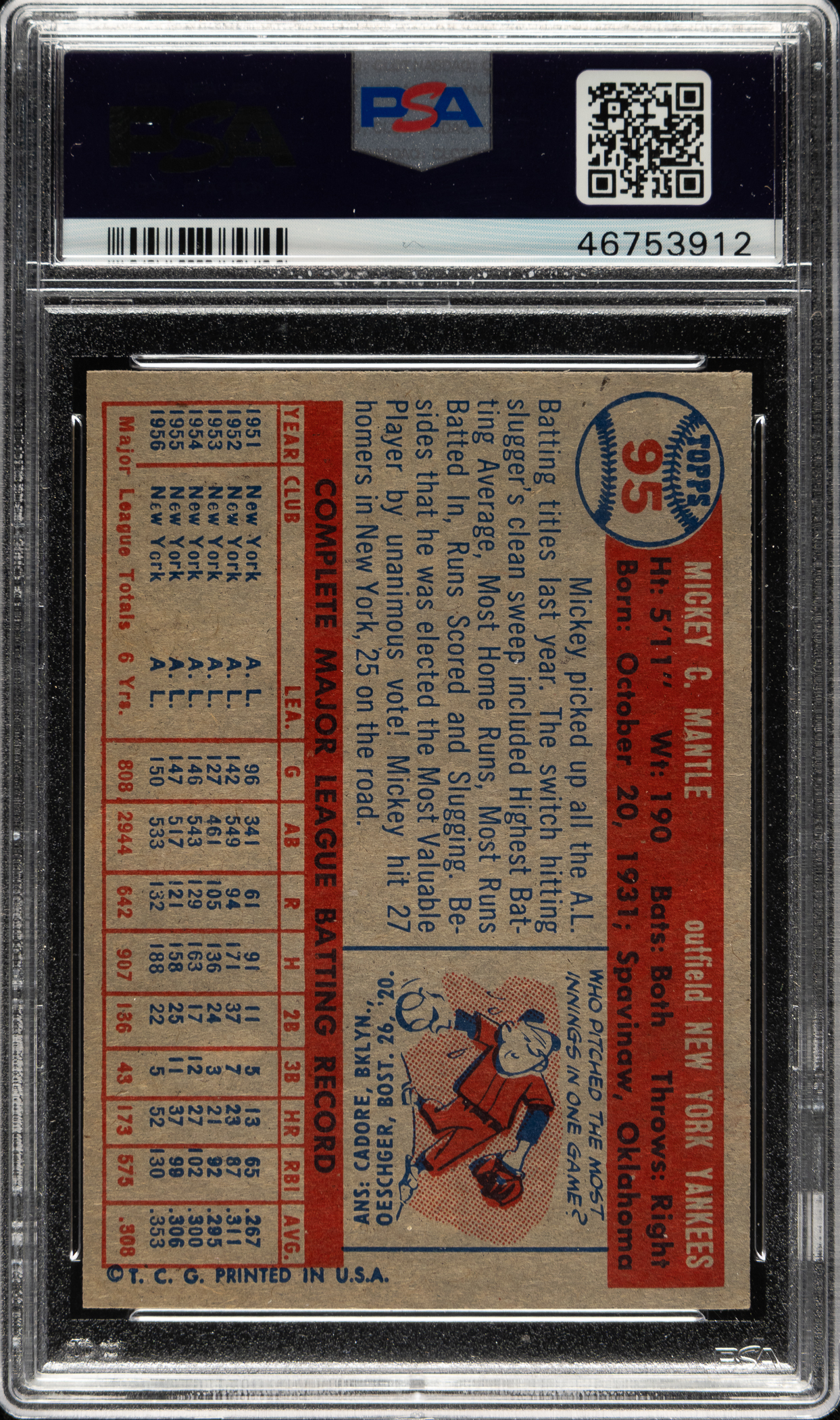 1957 Topps #95 Mickey Mantle PSA NM-MT 8