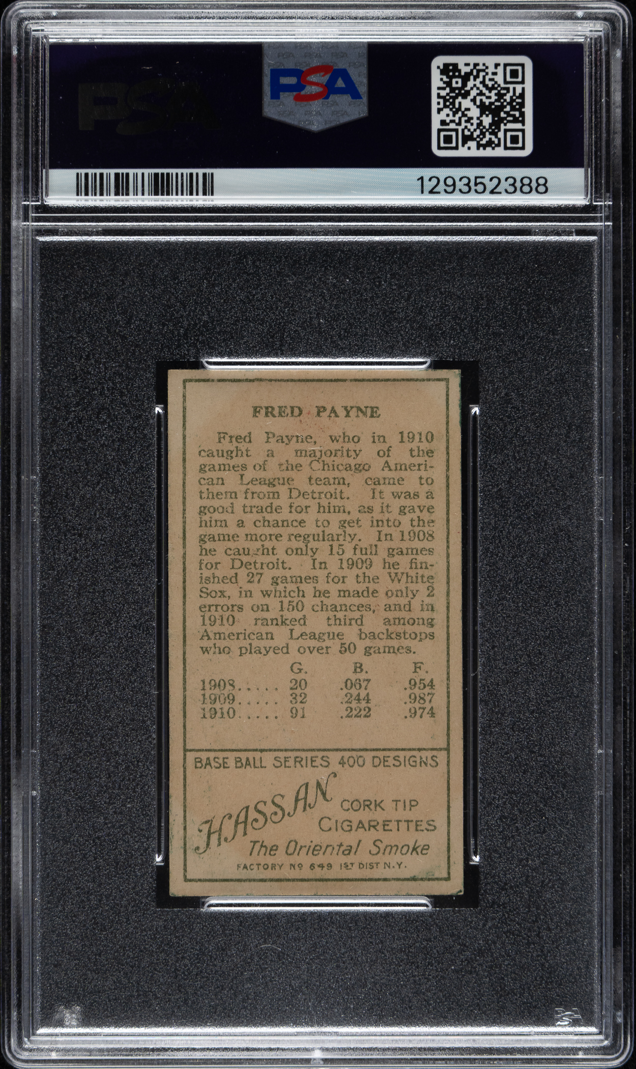 1911 T205 Gold Border Fred Payne PSA VG-EX 4