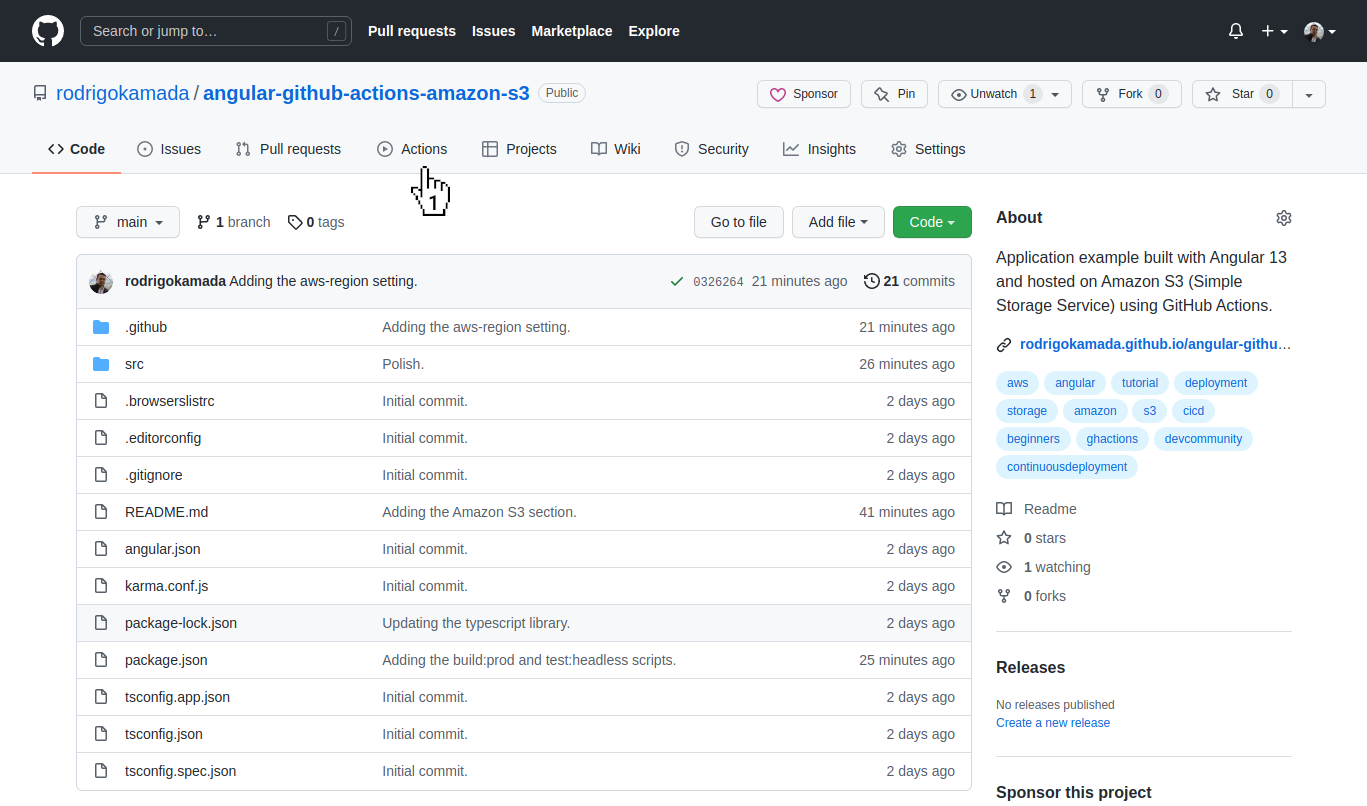Github Rodrigokamadaangular Github Actions Amazon S3 Application Example Built With Angular