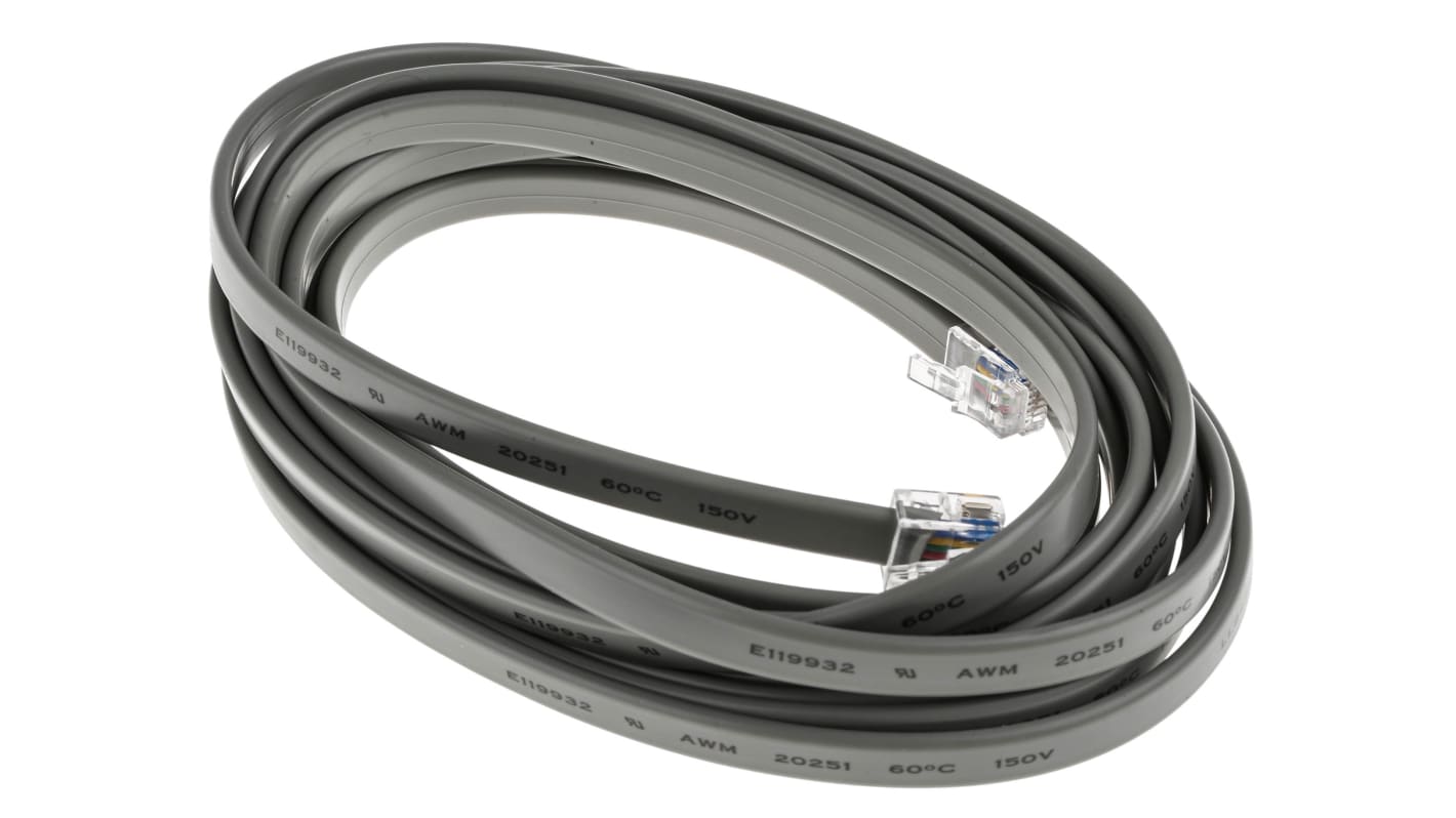 RS PRO Male RJ12 to Male RJ12 Telephone Extension Cable, Grey Sheath ...
