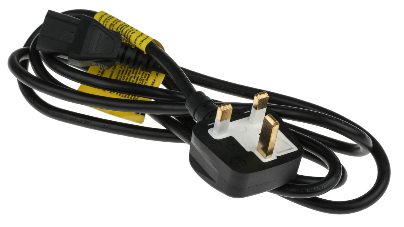 RS PRO IEC C13 Socket to Type G UK Plug Power Cord, 2m | RS