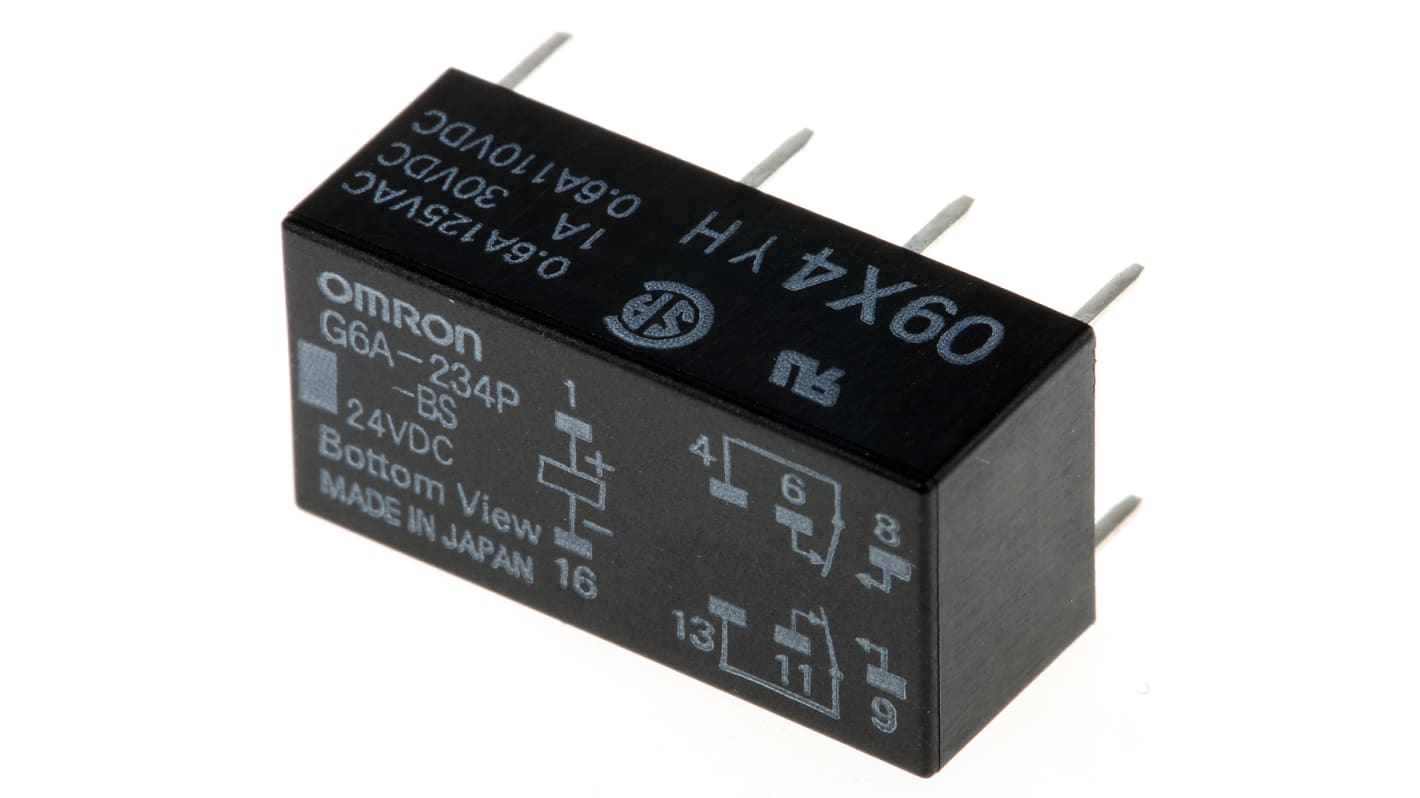 G6A-234P-BS 24DC | Omron PCB Mount Non-Latching Relay, 24V dc Coil, 2A Switching Current, DPDT | RS