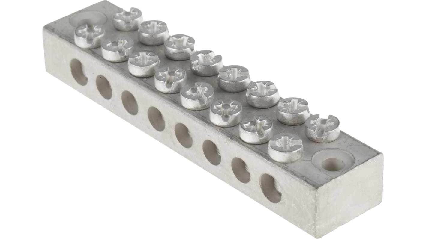 RS PRO 8-Way Double Screw Earth Terminal Block, 0 → 16 AWG Wire, Screw ...