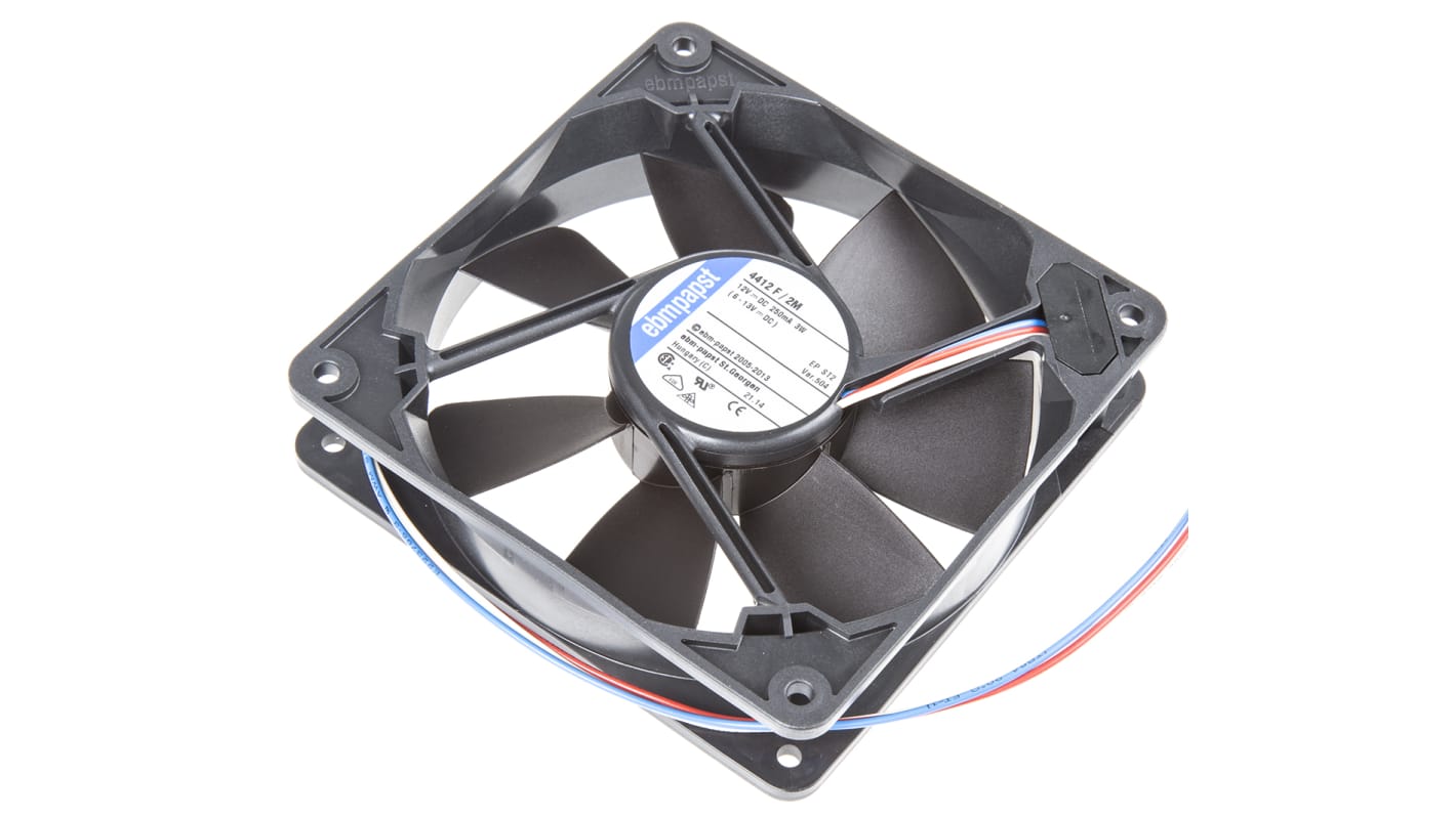 4412F/2M-504 | ebm-papst 4400 F Series Axial Fan, 12 V dc, DC Operation, 140m³/h, 3.2W, 119 x ...