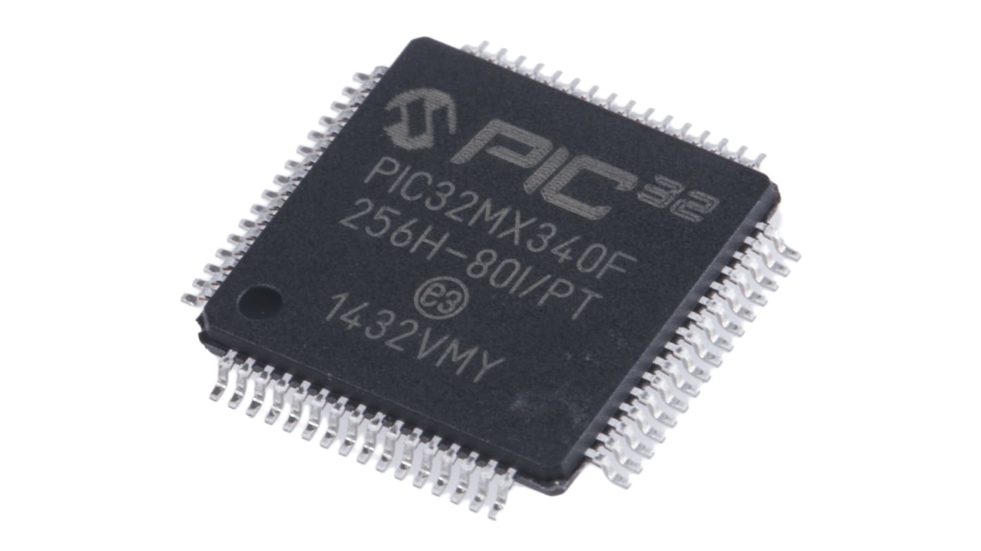 Microchip PIC32MX340F256H-80I/PT, 32bit PIC Microcontroller, PIC32MX, 80MHz, 12 kB, 256 kB Flash ...