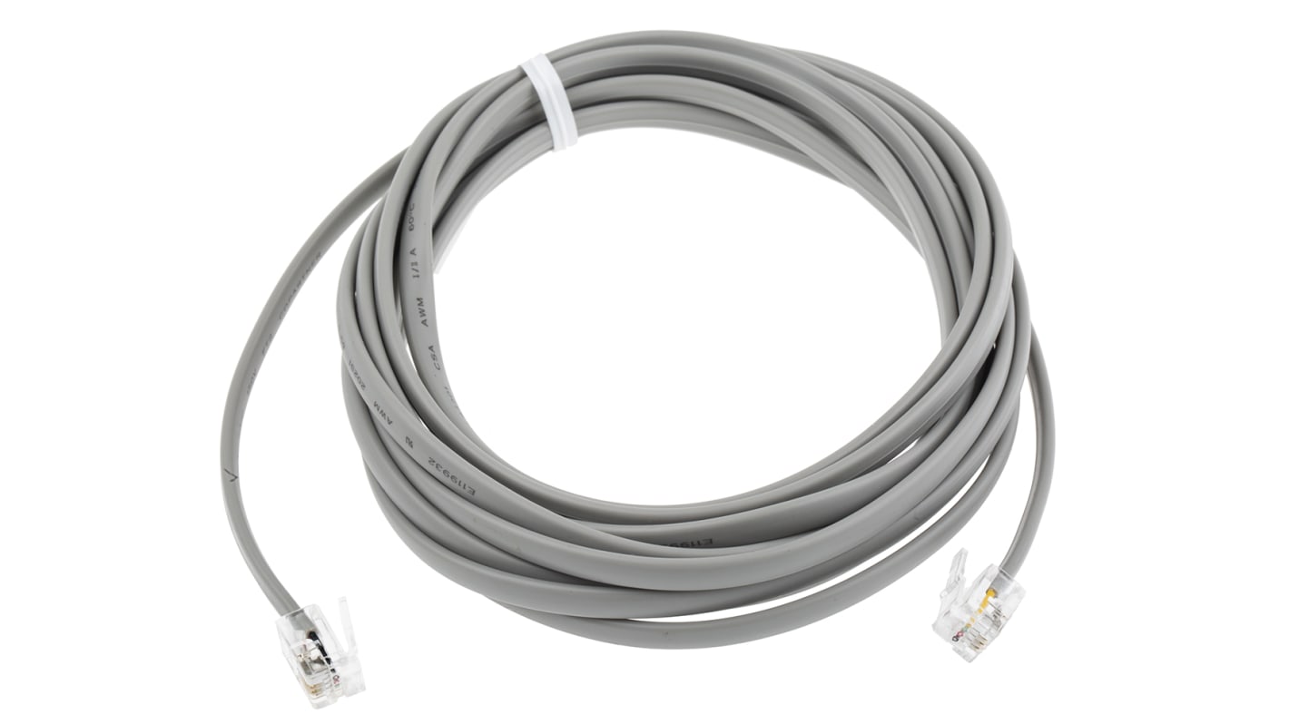 RS PRO Female RJ9 to Male RJ9 Telephone Extension Cable, Grey Sheath ...