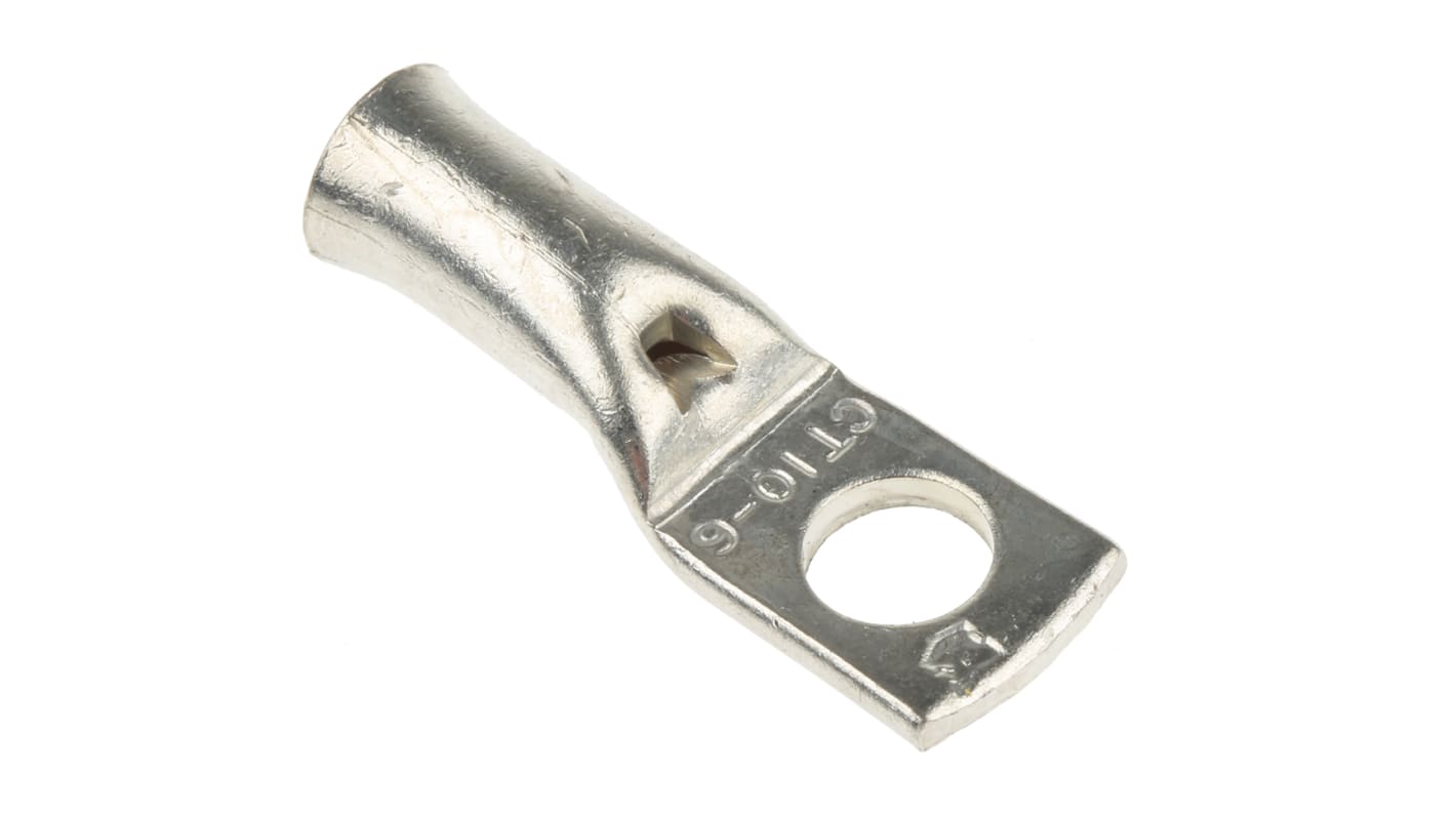 RS PRO Uninsulated Tubular Ring Terminal, M6 Stud Size to 10mm² Wire ...
