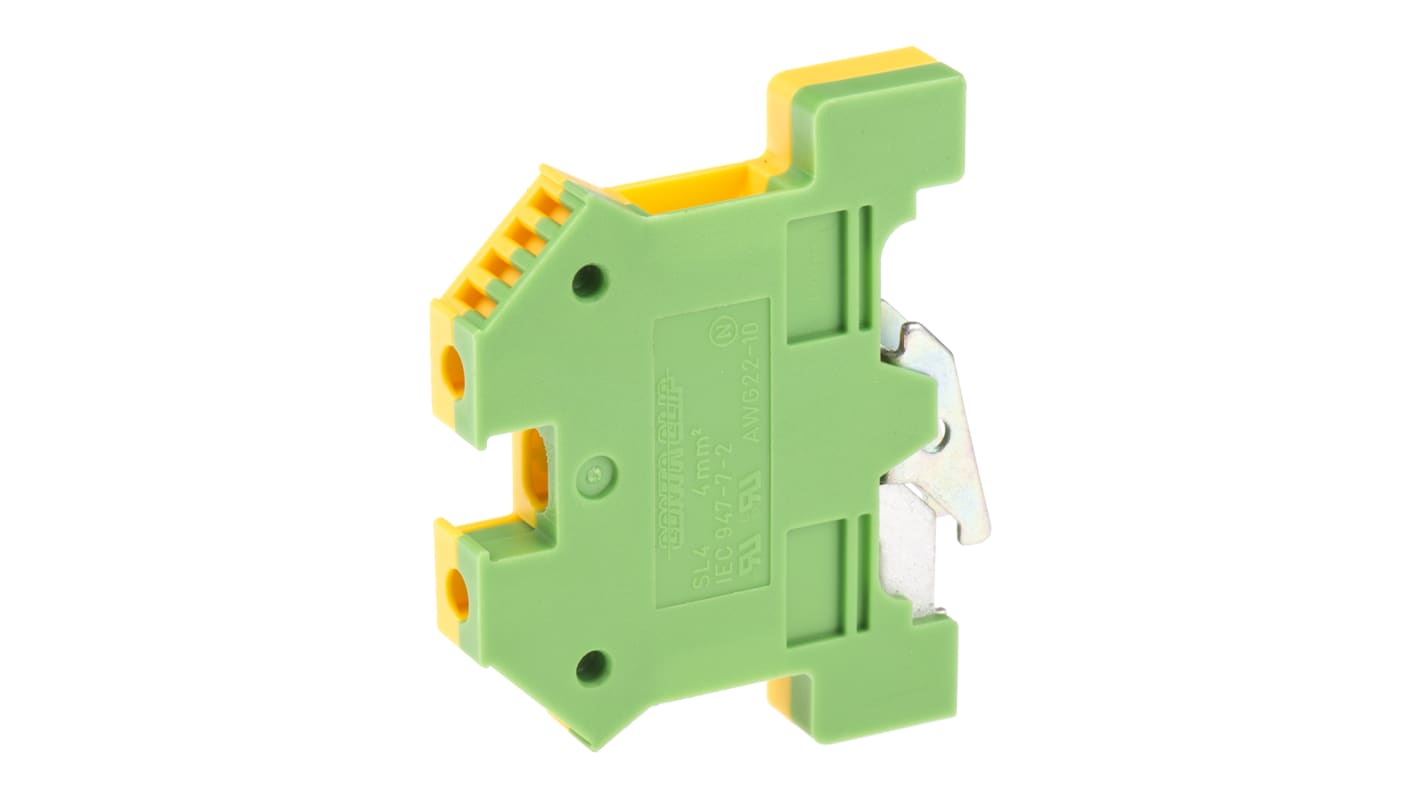RS PRO 2-Way G DIN Rail Earth Terminal Block, 4mm², 22 → 11 AWG Wire ...