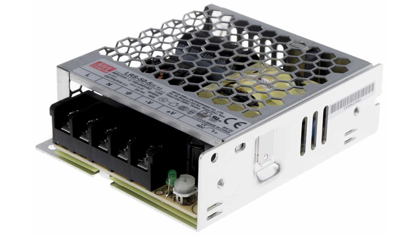 LRS-50-5 | Mean Well Switching Power Supply, 5V dc, 10A, 50W, 1 Output | RS
