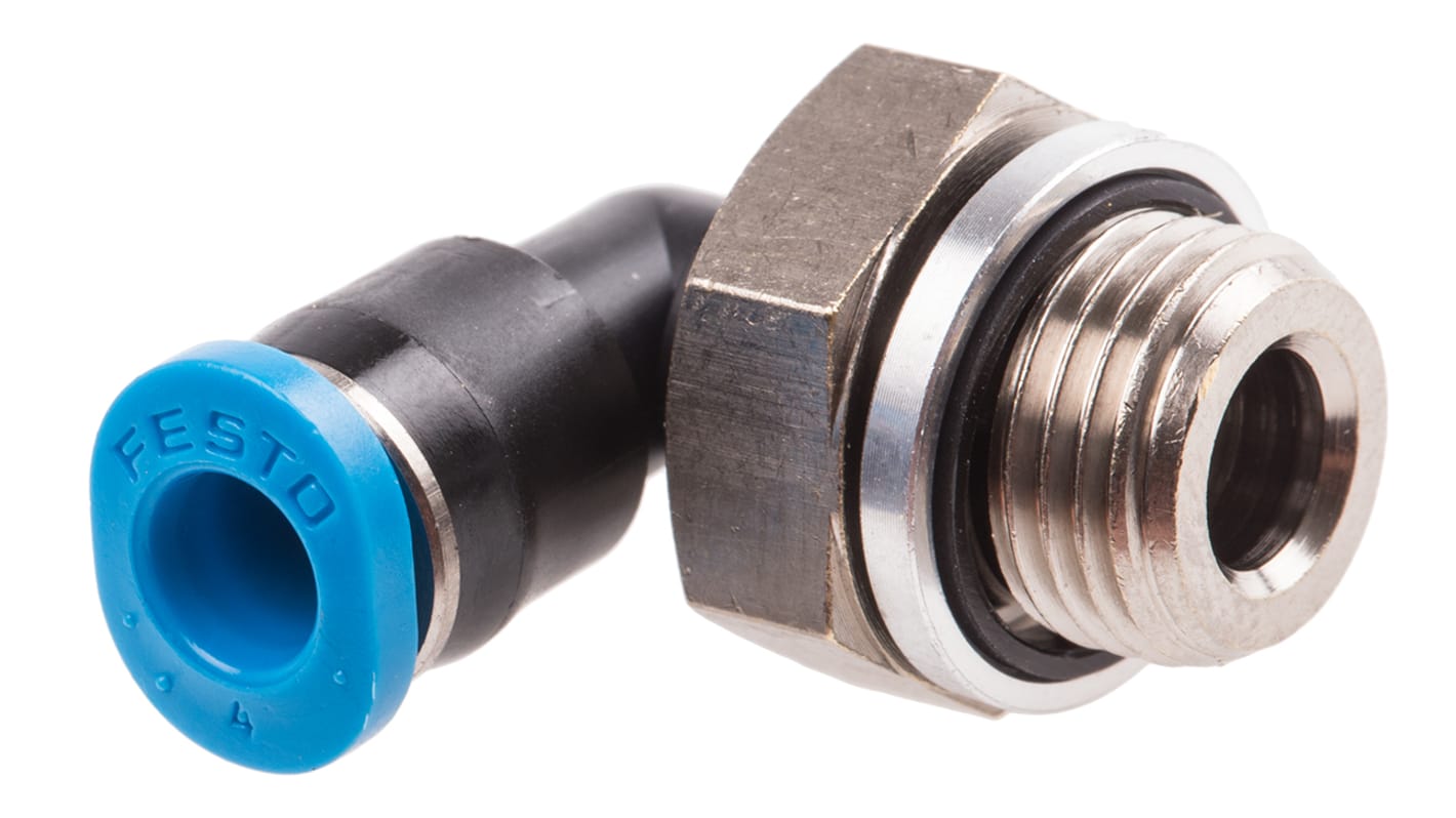 QSML-G1/8-4 | Festo QS Series Elbow Threaded Adaptor, G 1/8 Male to Push In 4 mm, Threaded-to ...