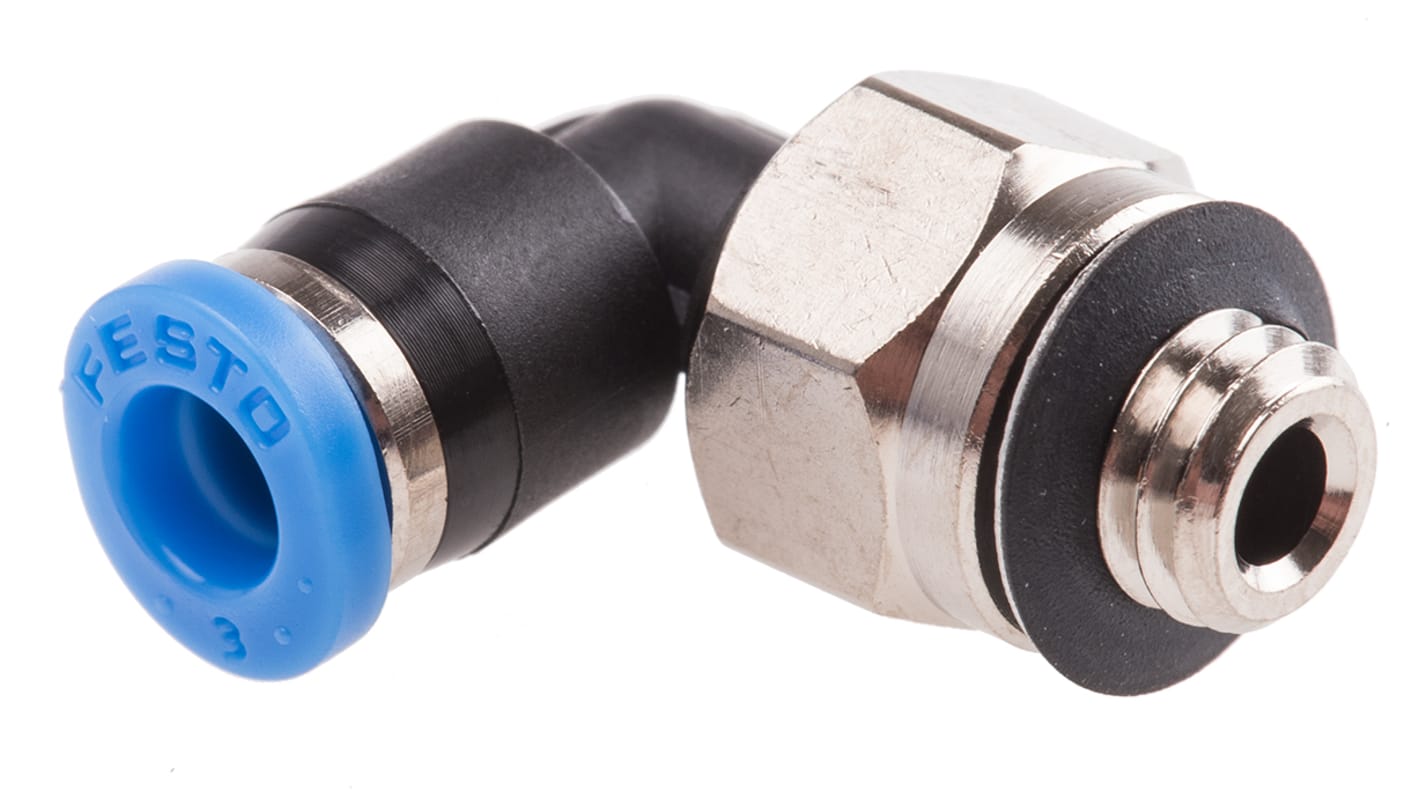 QSML-M5-3 | Festo QS Series Elbow Threaded Adaptor, M5 Male to Push In 3 mm, Threaded-to-Tube ...