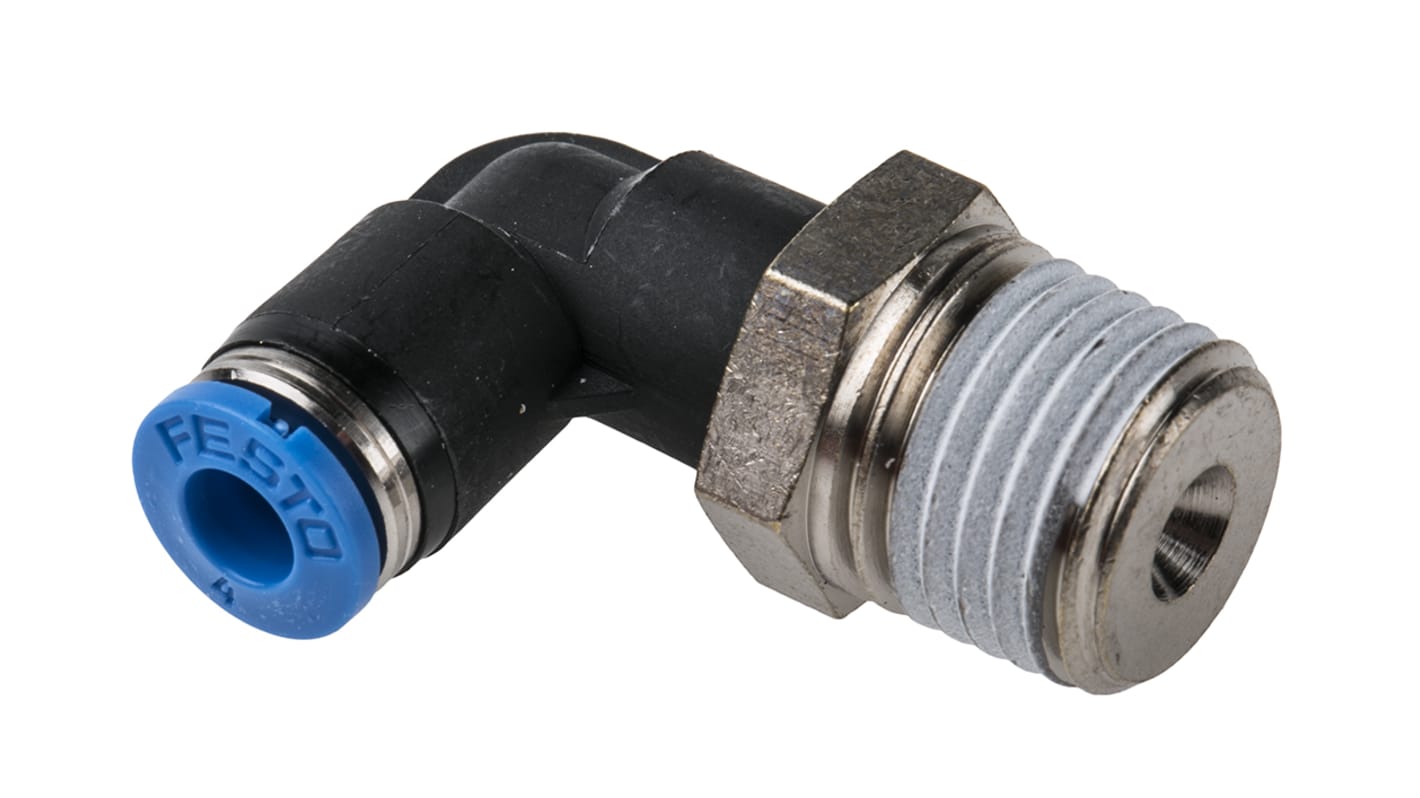 QSL-1/4-4 | Festo QS Series Elbow Threaded Adaptor, R 1/4 Male to Push In 4 mm, Threaded-to-Tube ...
