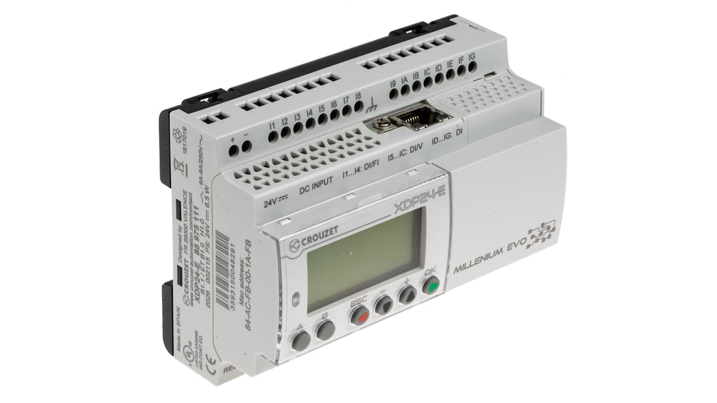88975111 | Crouzet, XDP24-E, PLC CPU - 16 (Digital) Inputs, 8 Outputs, Relay, For Use With PLC ...