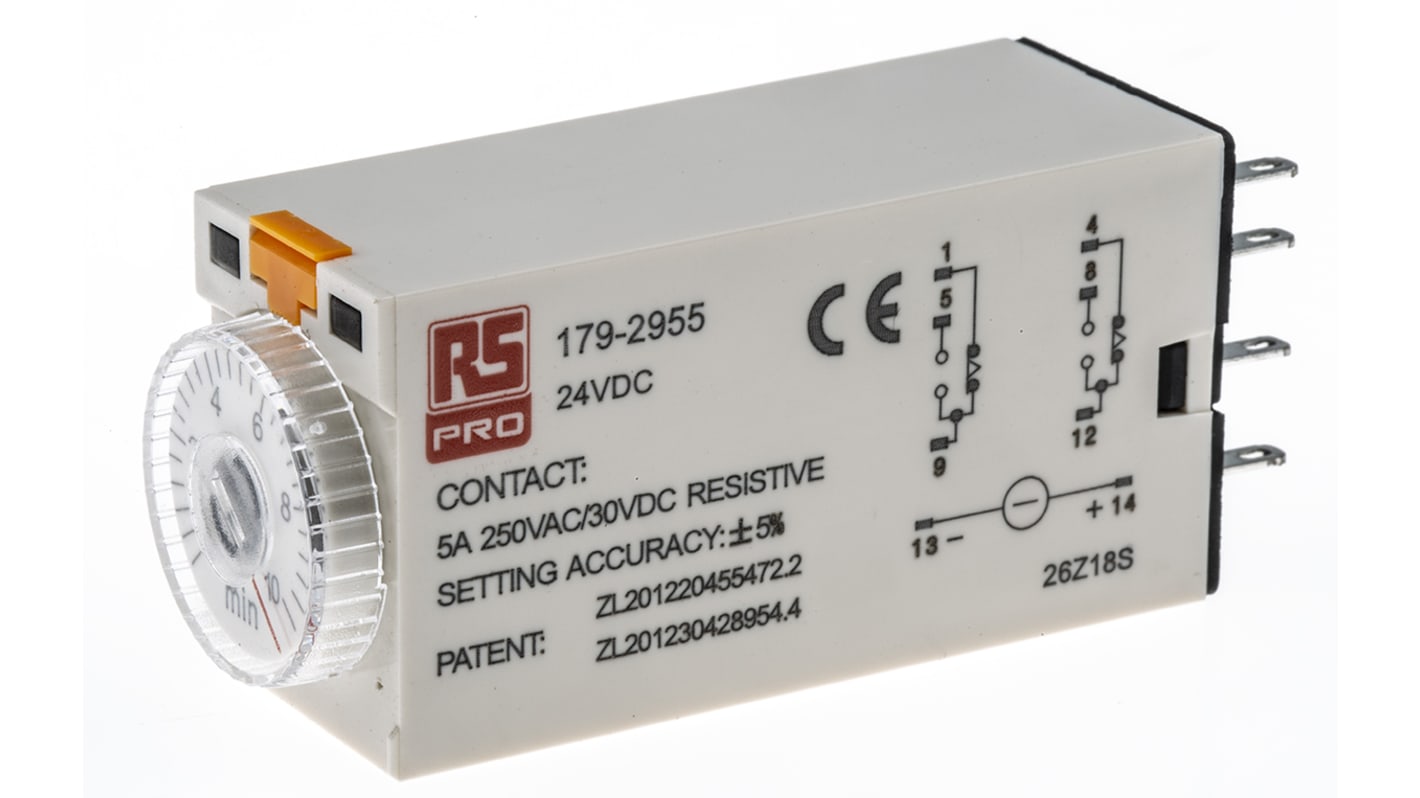 RS PRO Plug In Single Function Timer Relay, 24V dc, DPDT, 0.5 → 10min | RS