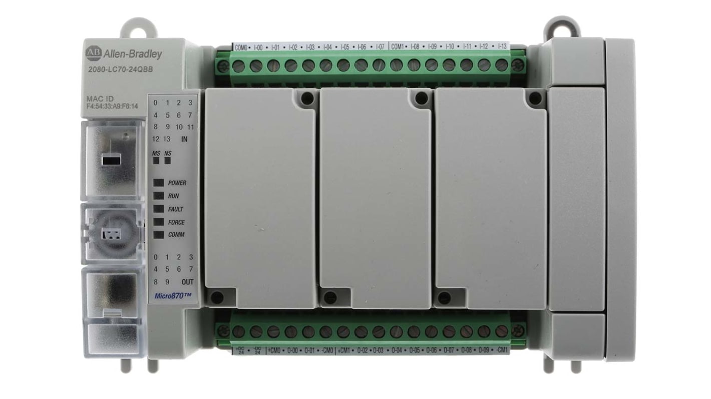 2080-LC70-24QBB | Allen Bradley, Micro870, PLC CPU - 14 Inputs, 10 Outputs, 24V Source, HMI ...