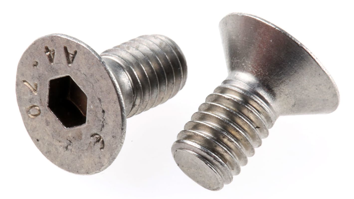 RS PRO Plain Stainless Steel Hex Socket Countersunk Screw, ISO 10642, M6 x 12mm | RS