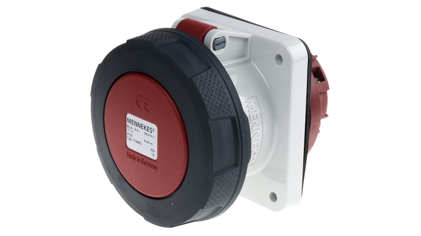 1124A | MENNEKES, SoftCONTACT IP67 Red Panel Mount 4P Industrial Power ...