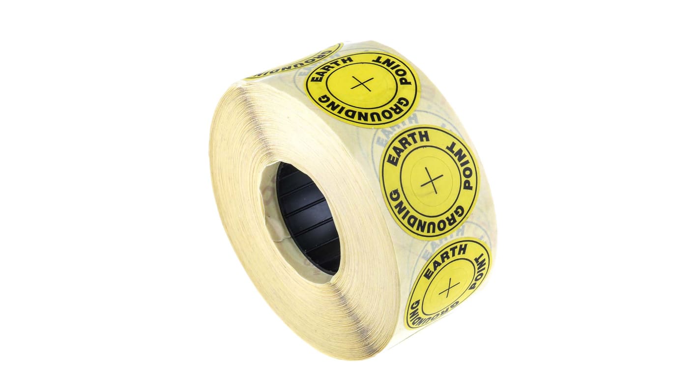 RS PRO Yellow Vinyl ESD Label, Earth Ground Point-Text 36mm | RS