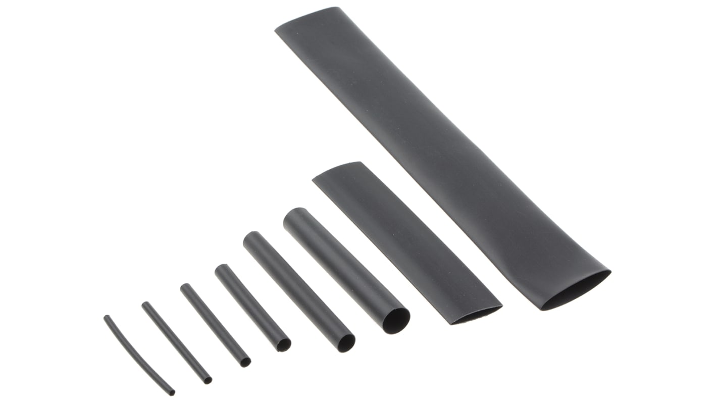 RNF-100-KIT-BLACK | TE Connectivity Heat Shrink Tubing, Black 1.6mm Sleeve Dia. x 50mm Length 2: ...