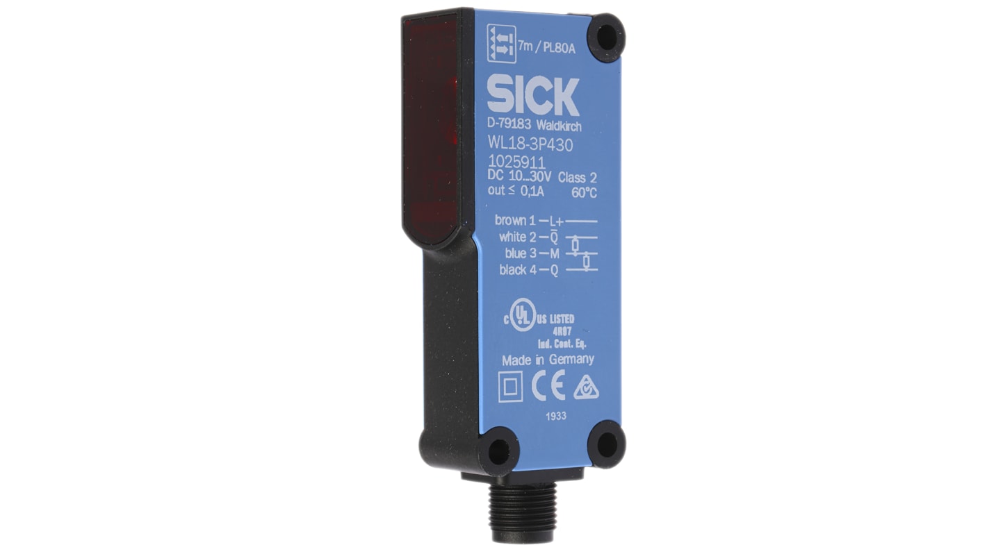 WL18-3P430 | Sick Retroreflective Photoelectric Sensor, Block Sensor, 7 ...