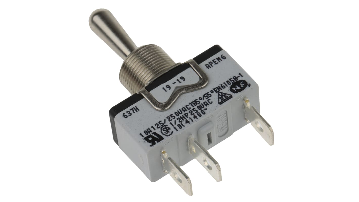 637H/2 | APEM Toggle Switch, Panel Mount, (On)-Off-(On), SPST, Tab ...