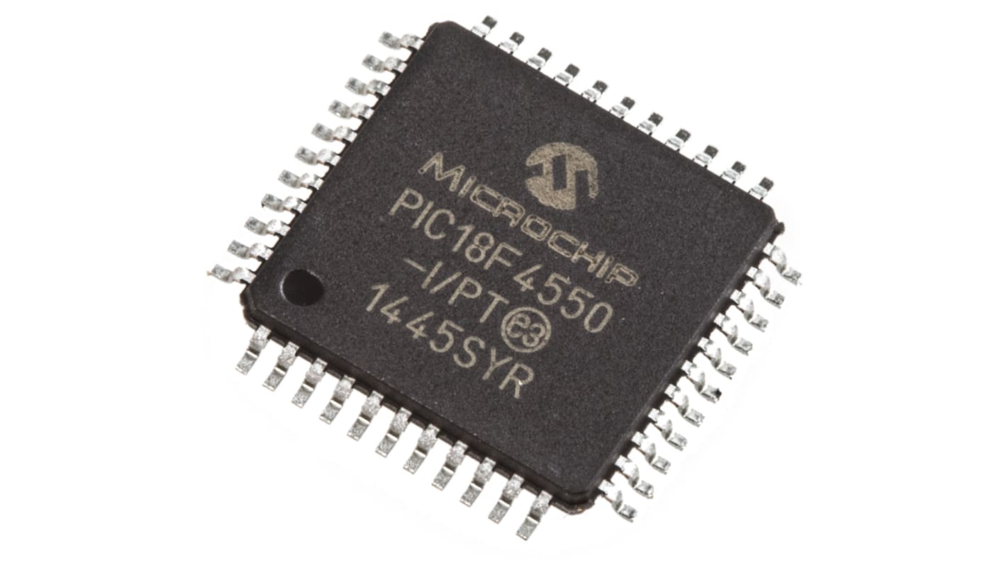 Microchip PIC18F4550-I/PT, 8bit PIC Microcontroller, PIC18F, 48MHz, 32 kB, 256 B Flash, 44-Pin ...