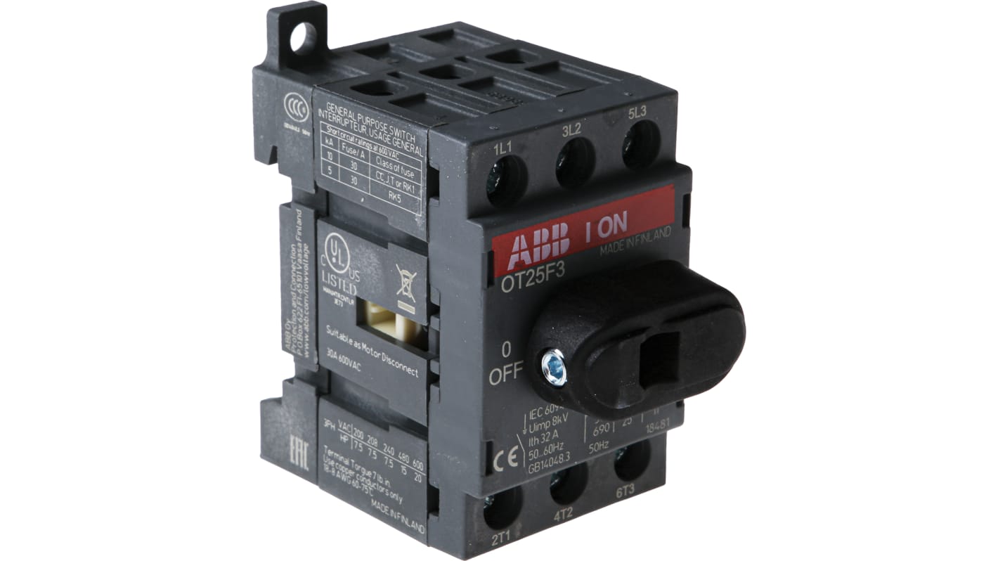 OT25F3 1SCA104857R1001 | ABB 3P Pole DIN Rail Non Fused Isolator Switch - 25A Maximum Current ...