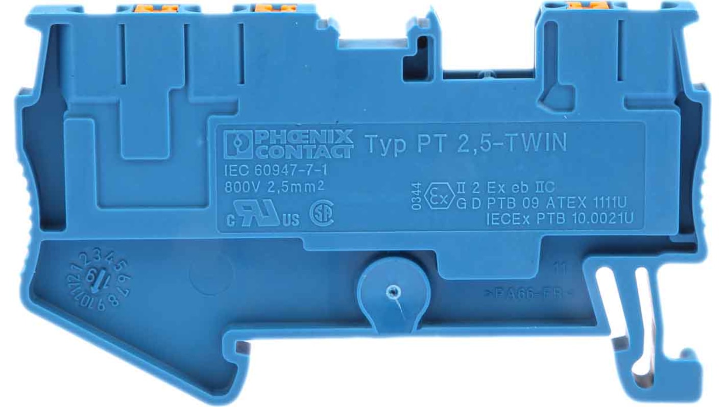 3209552 | Phoenix Contact Blue PT 2.5-TWIN BU Feed Through Terminal ...