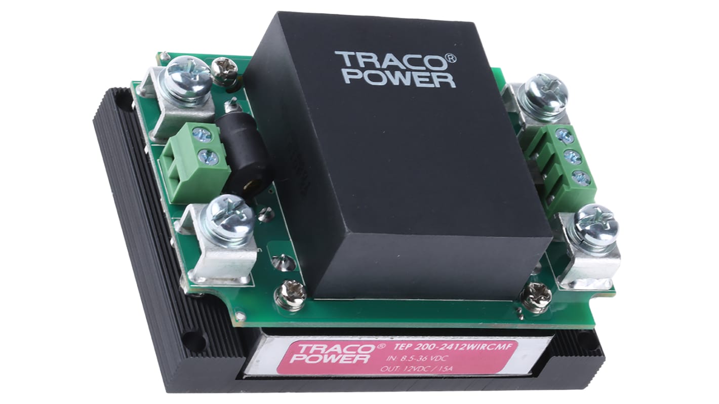 TEP 200-2412WIRCMF | TRACOPOWER TEP 200WIR DC-DC Converter, 12V dc/ 15A Output, 8.5 → 36 V dc ...