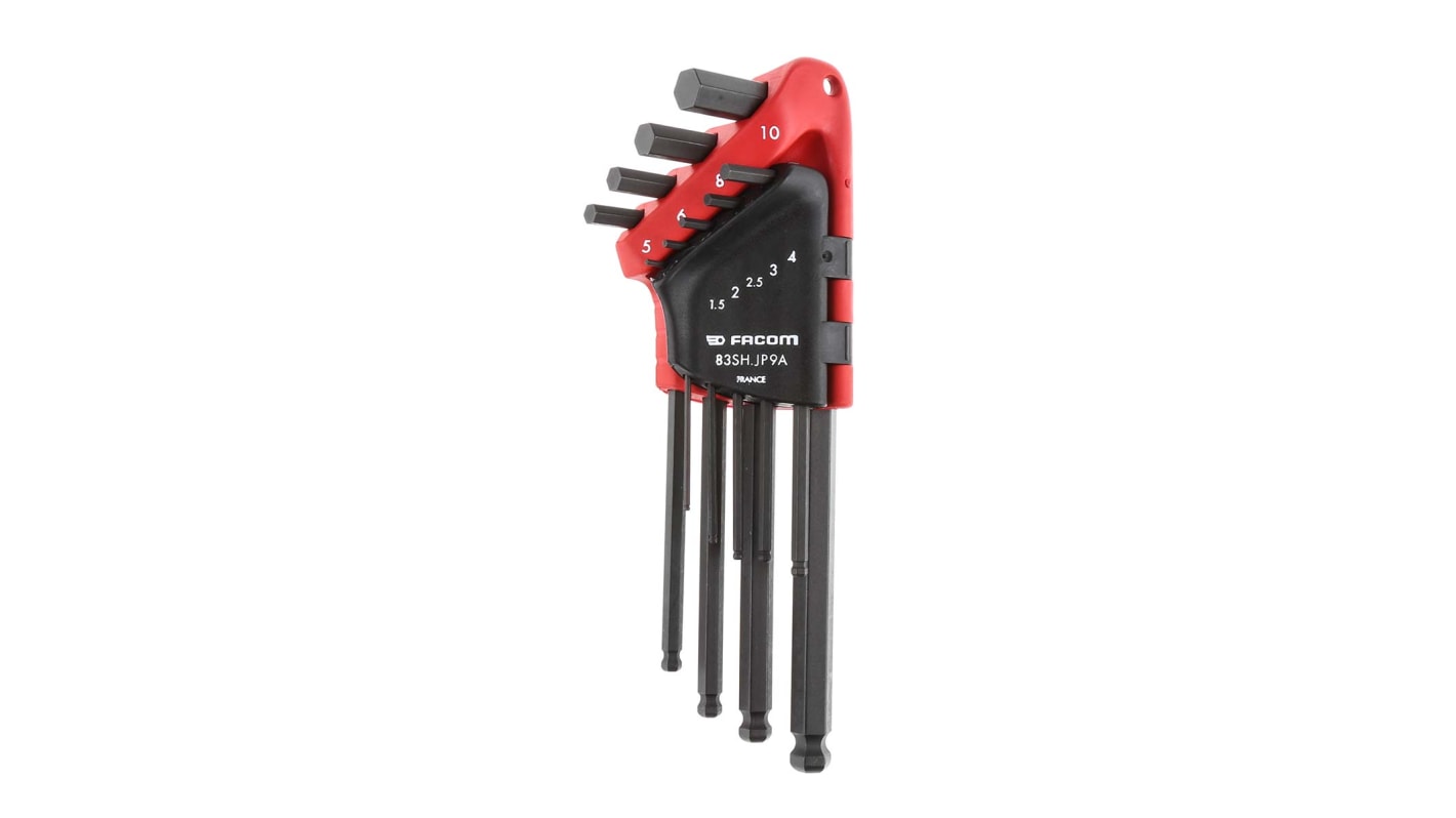 83SH.JP9APF | Facom 9 piece Hex Key Set, L Shape 1.5mm Ball End | RS